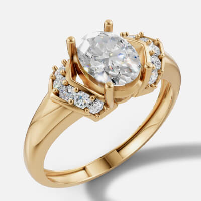 Oval Solitaire Twisted Side Stone Ring - Free 3D Model by MA Designs