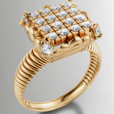 Square Cluster Ribbed Band Ring - 3D Model by MA Designs