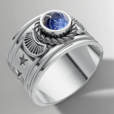 Star Engraved Men's Ring Wide Band Signet Ring STL CAD File - 3D Model by MA Designs