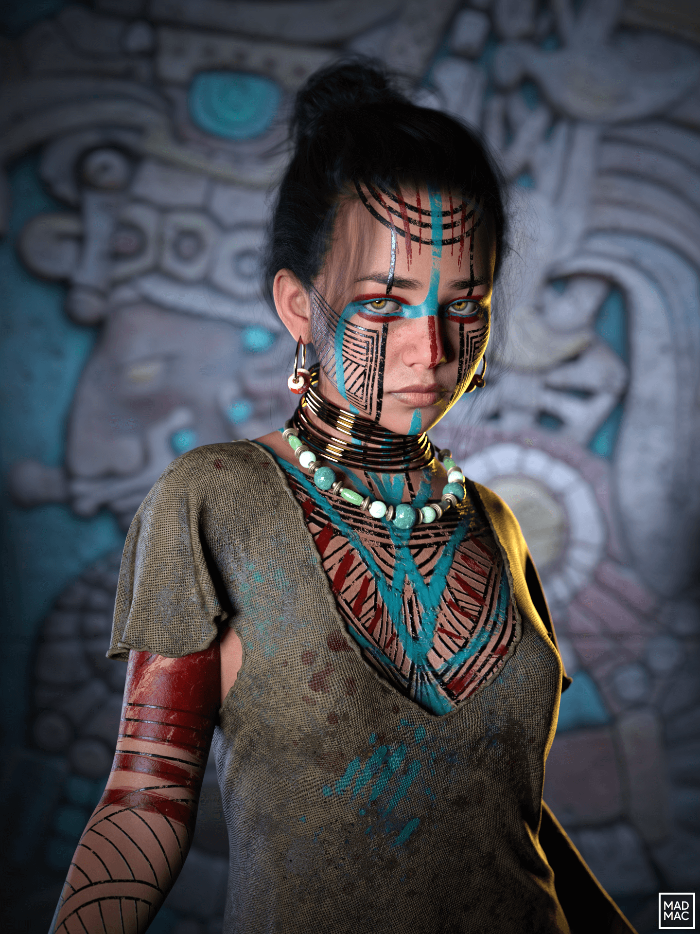 Aztec Girl portrait 3D Render, Digital Art by Mad Mac