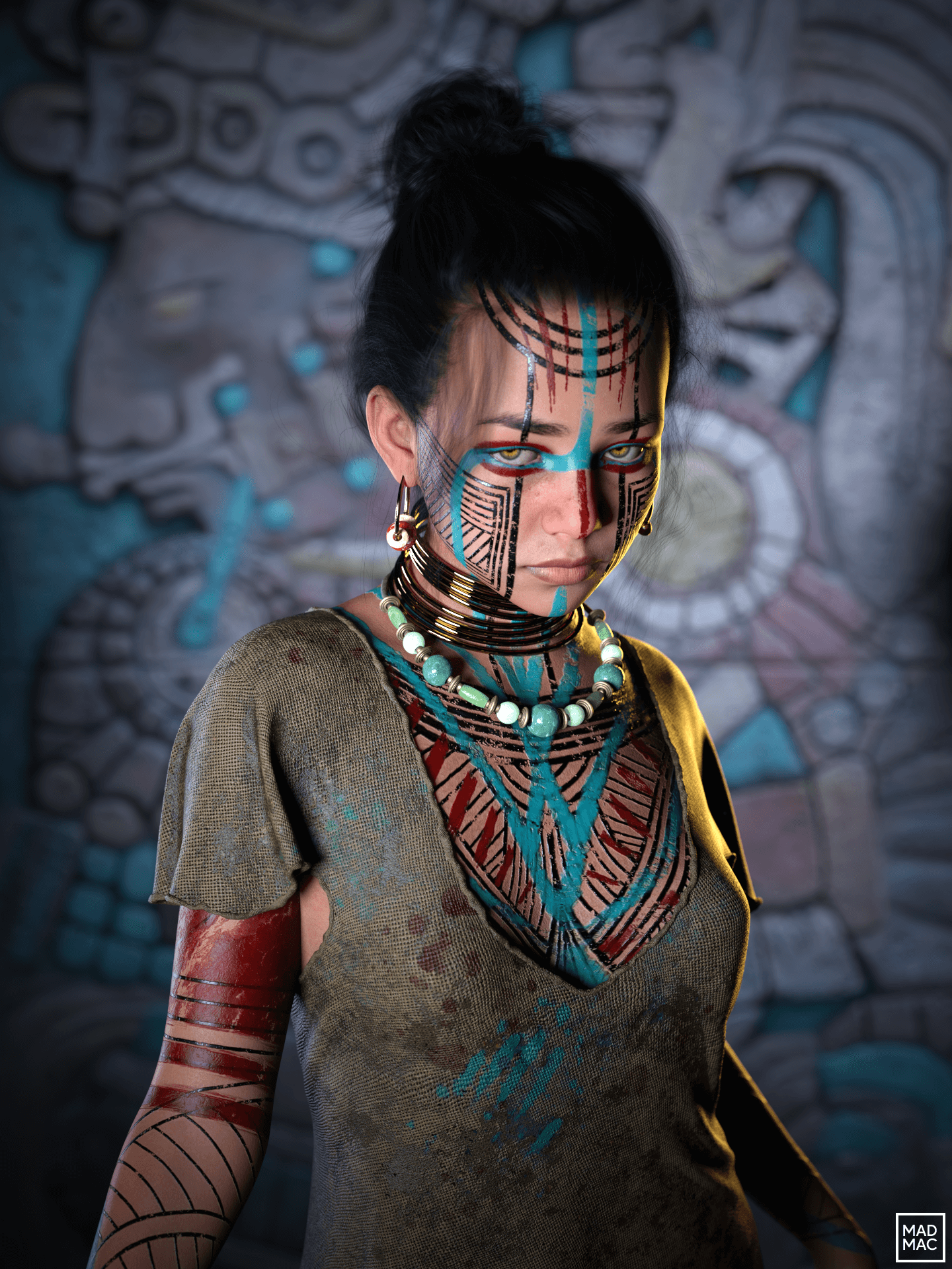 Aztec Girl portrait 3D Render, Digital Art by Mad Mac