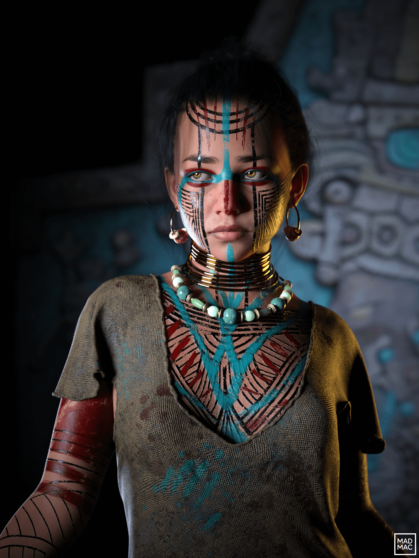 Aztec Girl portrait 3D Render, Digital Art by Mad Mac