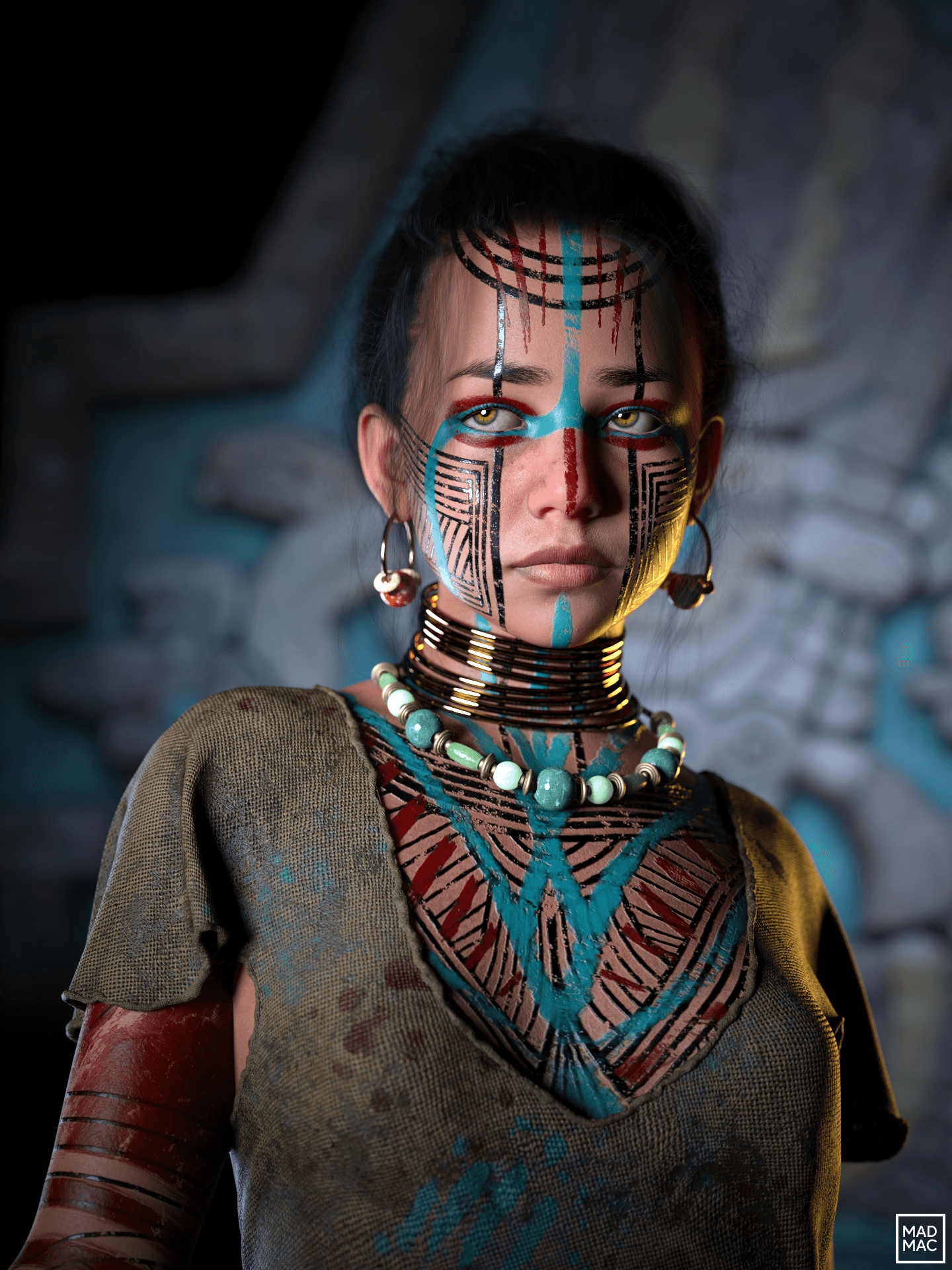 Aztec Girl portrait 3D Render, Digital Art by Mad Mac