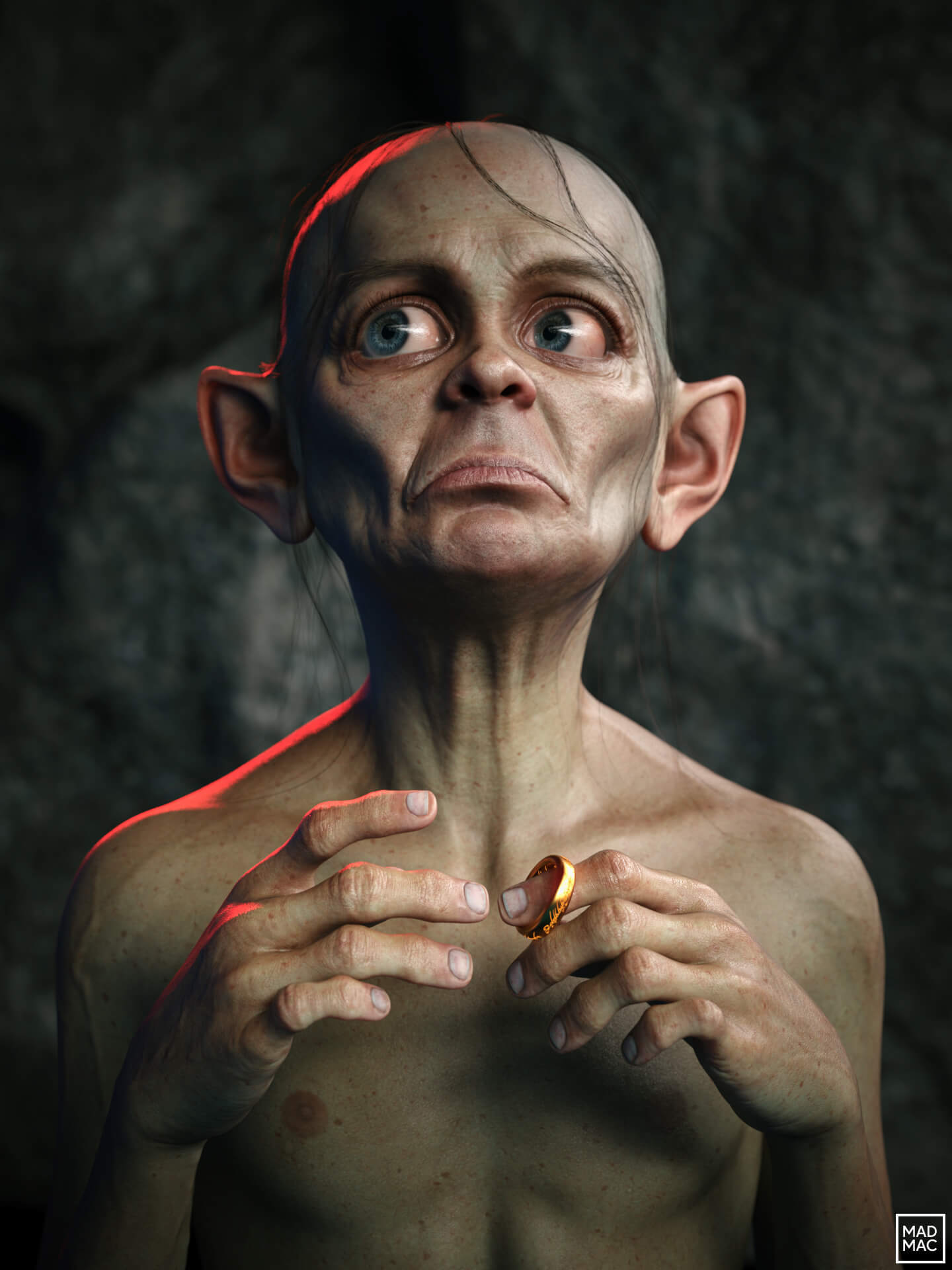 Gollum portrait 3D Render, Digital Art by Mad Mac