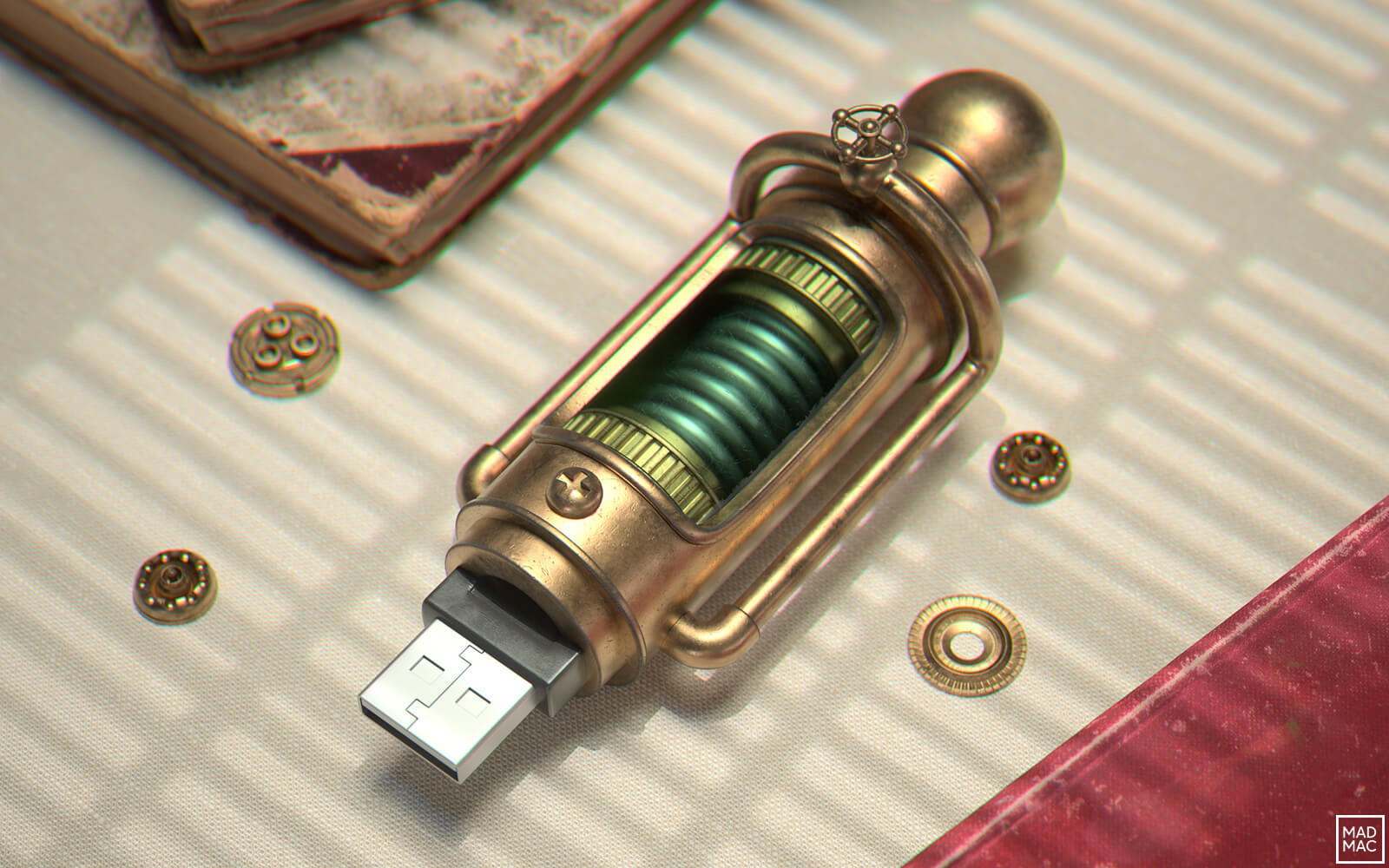 Steampunk USB 3D Render, Digital Art by Mad Mac