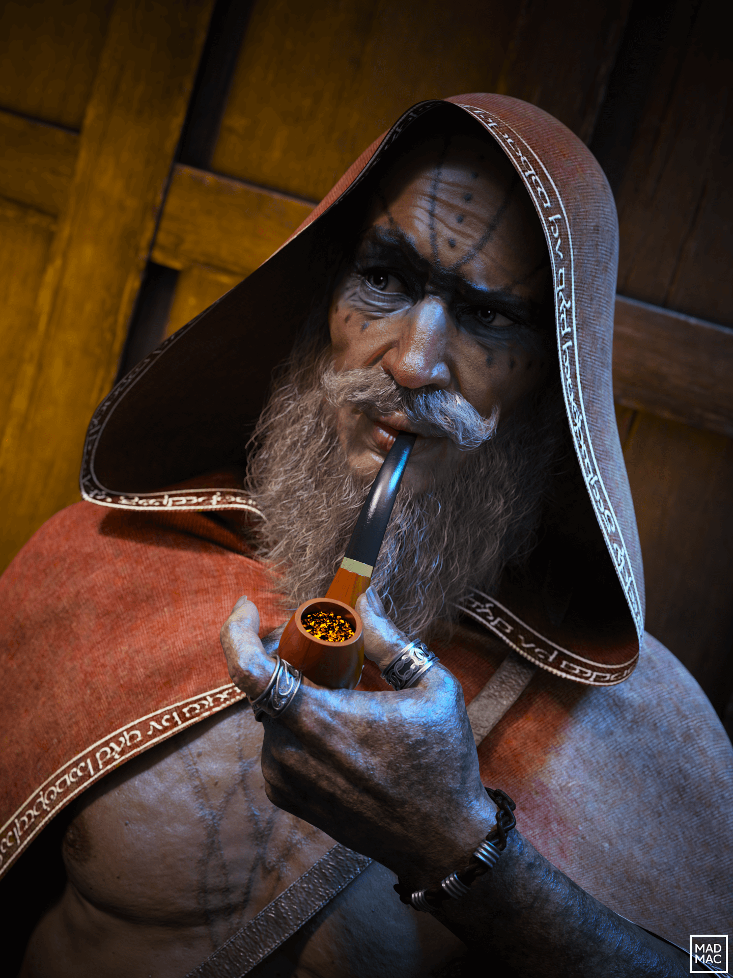 Wizard smoking pipe 3D Render, Digital Art by Mad Mac