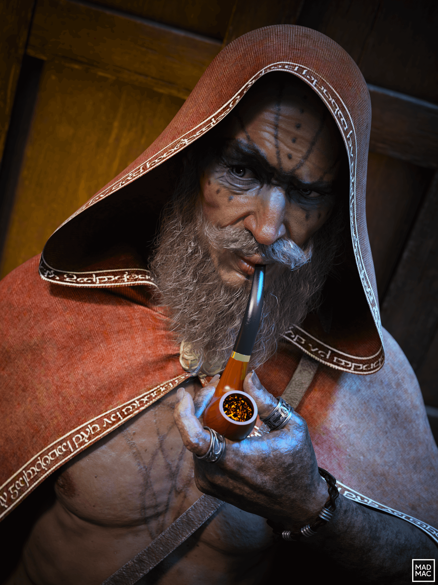 Wizard smoking pipe 3D Render, Digital Art by Mad Mac