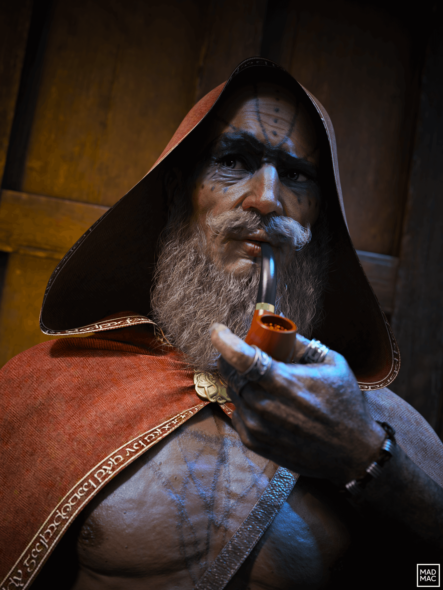 Wizard smoking pipe 3D Render, Digital Art by Mad Mac