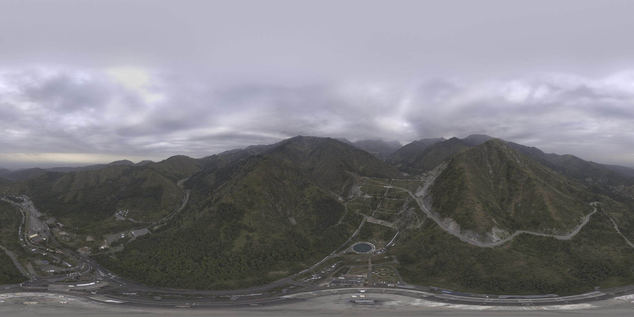 Ice Rink and Dam in The Mountains Aerial Survey HDRI Panoram - HDR ...