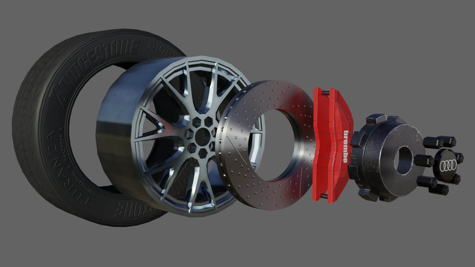 Audi Alloy Racing Wheels - Free 3D Model by MagicCGIStudios