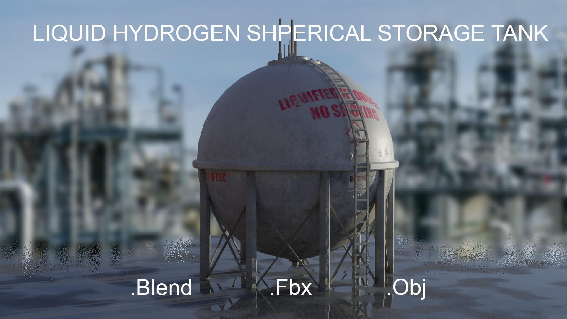 Industrial Liquid Hydrogen Spherical Storage Tank - Free 3D Model by ...
