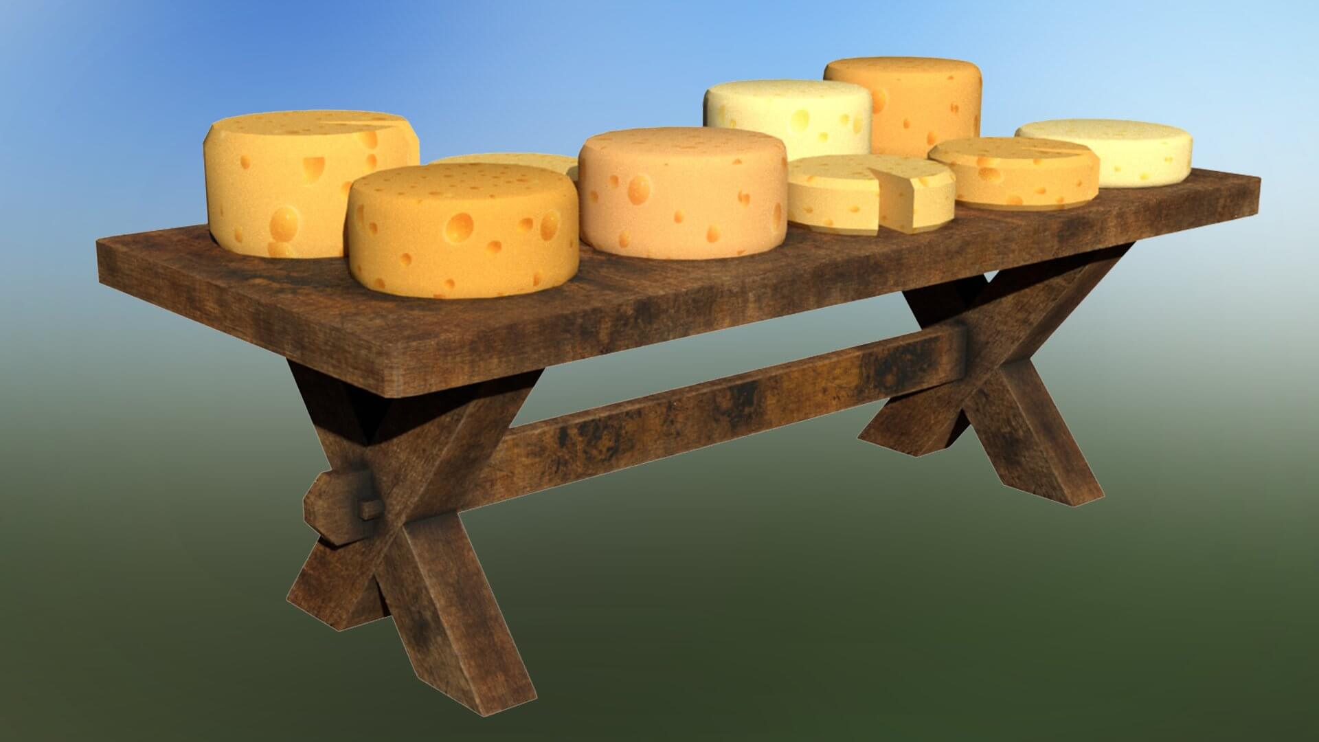 Medieval Cheese Table Set - Free 3D Model by MagicCGIStudios