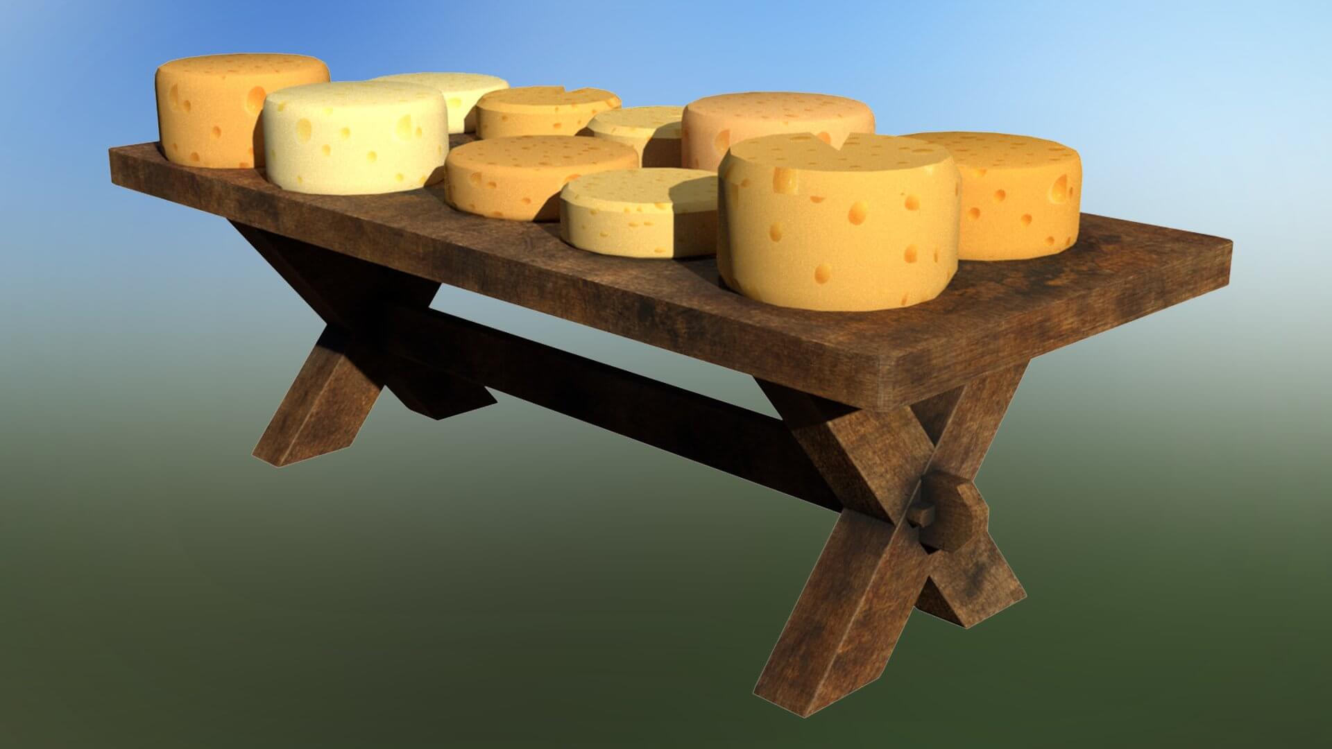 Medieval Cheese Table Set - Free 3D Model by MagicCGIStudios