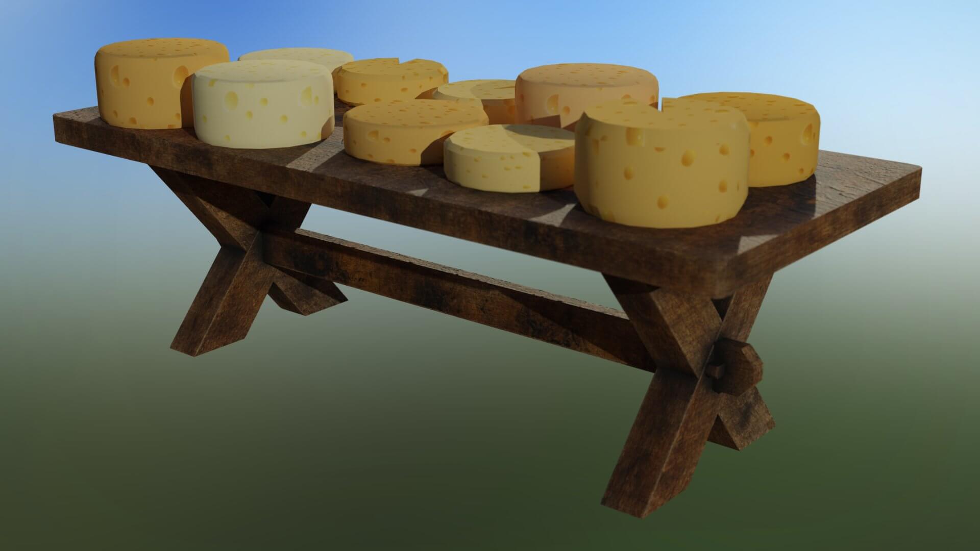 Medieval Cheese Table Set - Free 3D Model by MagicCGIStudios