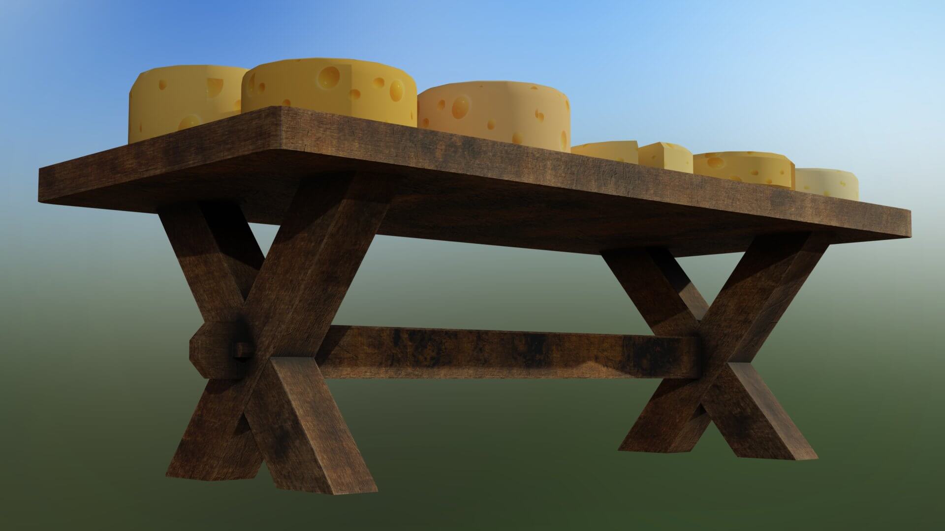 Medieval Cheese Table Set - Free 3D Model by MagicCGIStudios