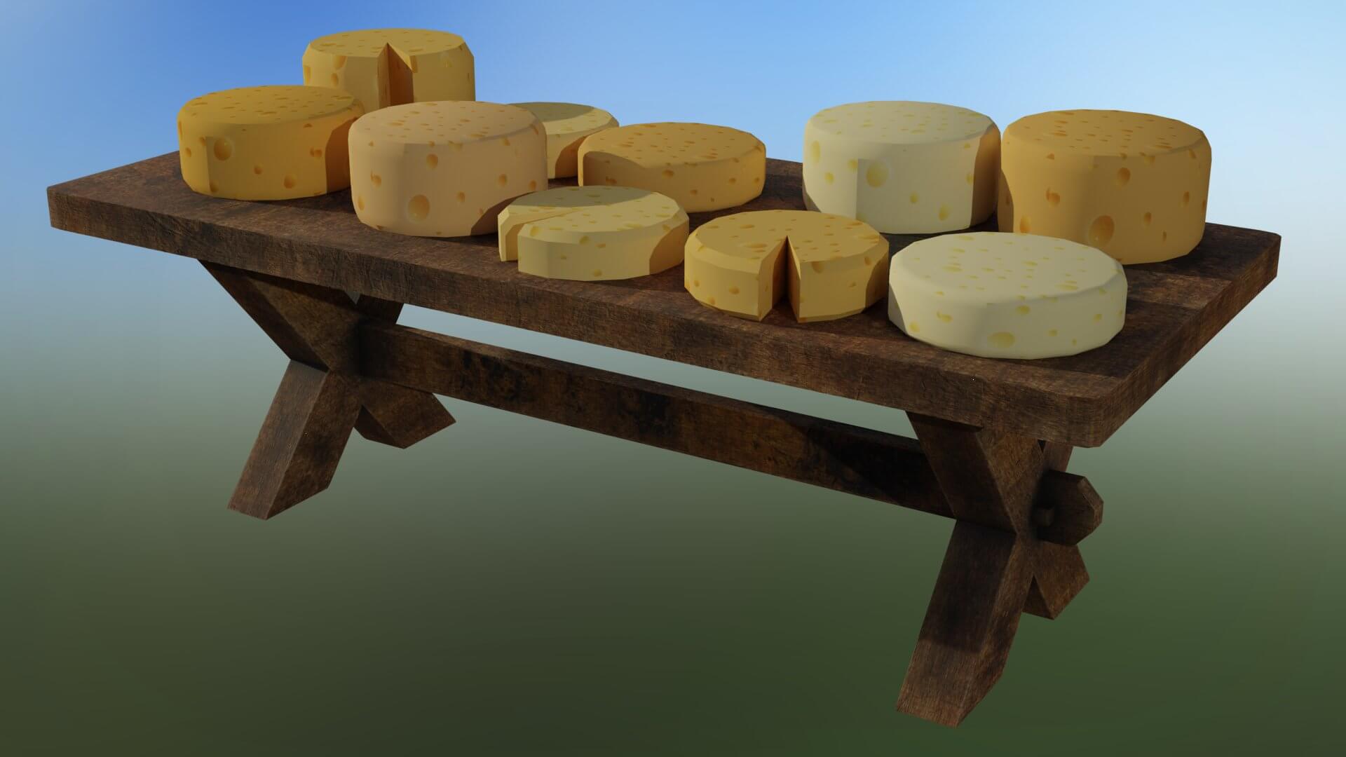 Medieval Cheese Table Set - Free 3D Model by MagicCGIStudios