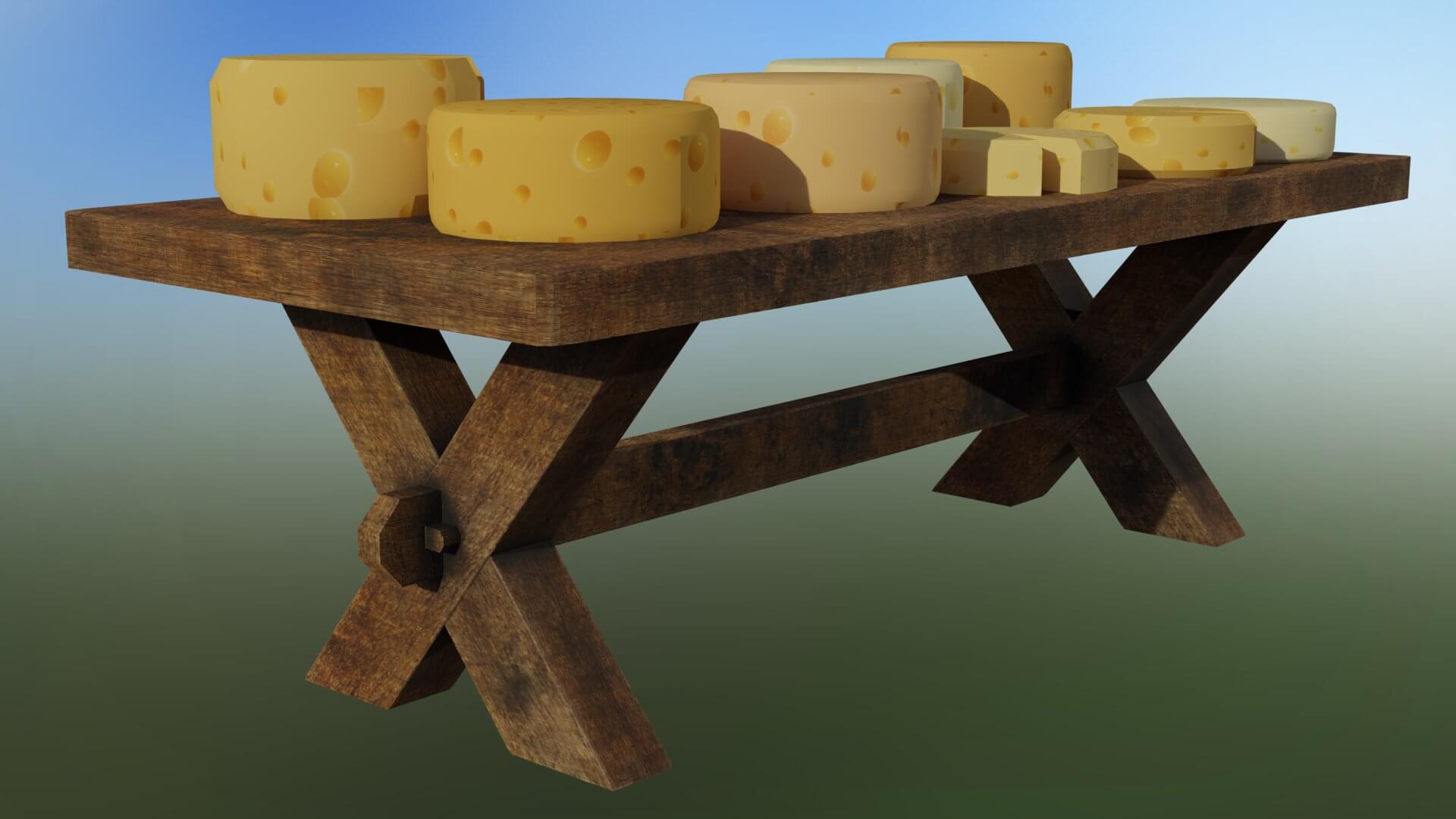 Medieval Cheese Table Set - Free 3D Model by MagicCGIStudios
