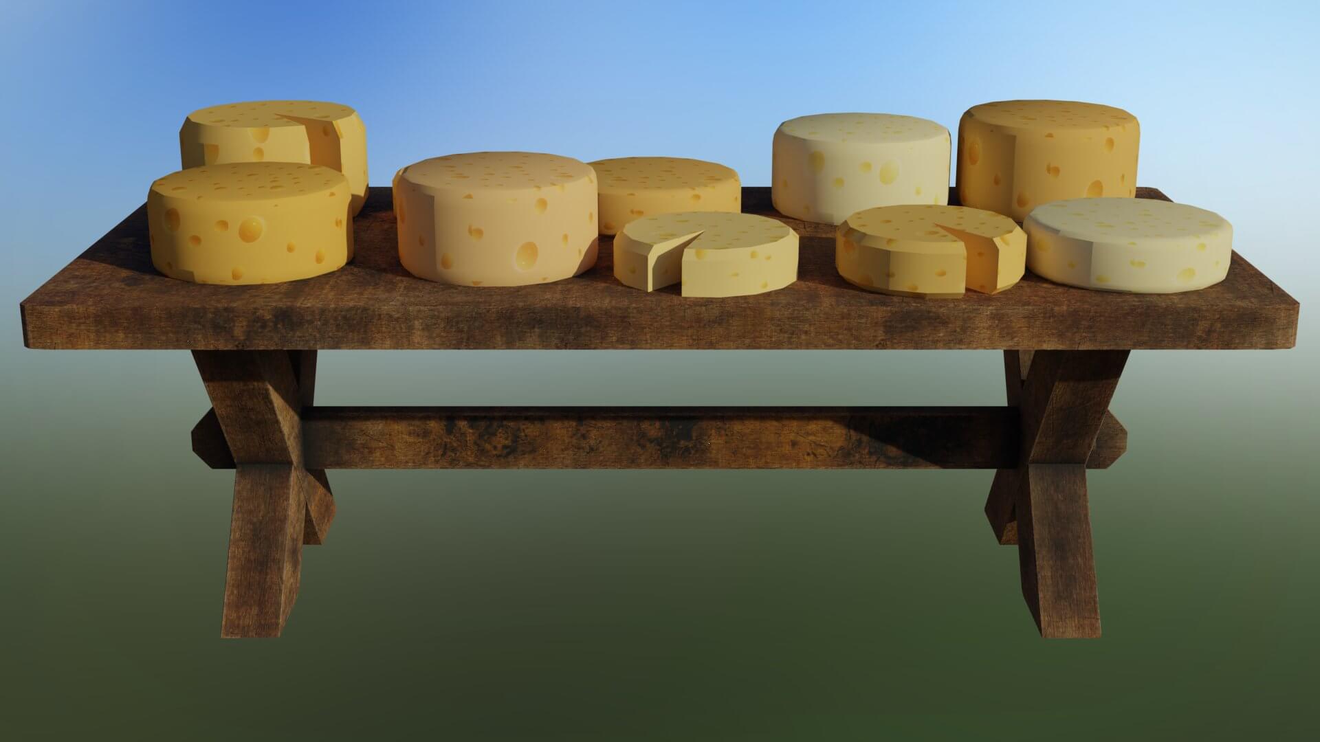 Medieval Cheese Table Set - Free 3D Model by MagicCGIStudios