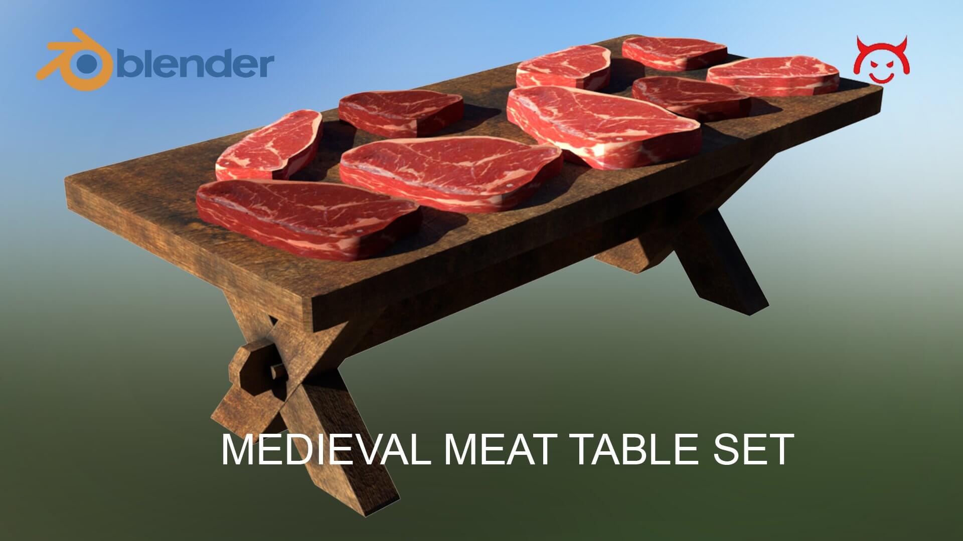Medieval Meat Table Set - Free 3D Model by MagicCGIStudios