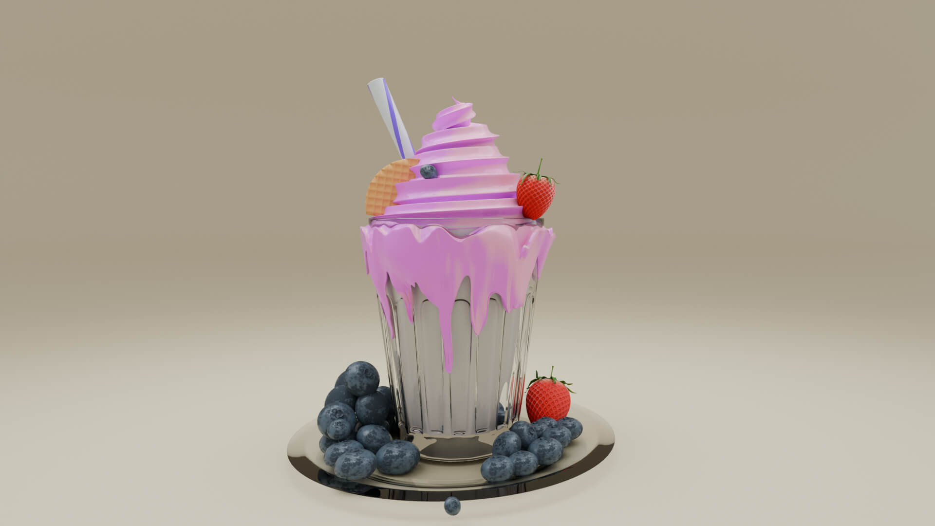 Ice Cream With Strawbery - 3D Model by mahbubeht