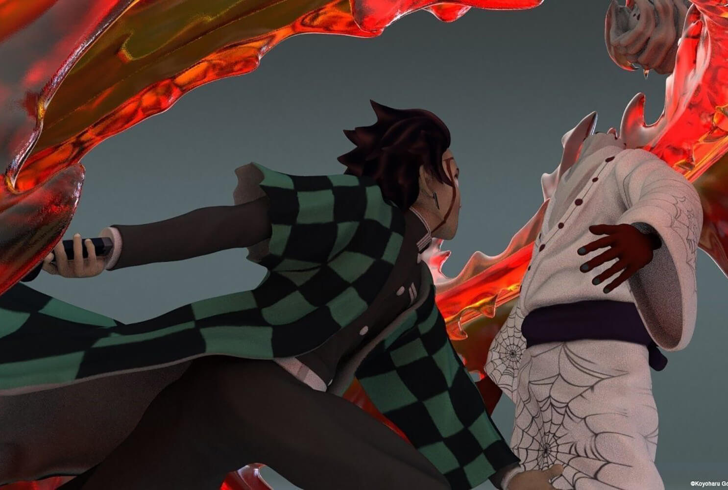 Demon Slayer Tanjiro Vs Rui - 3D Print Model by Mai Son