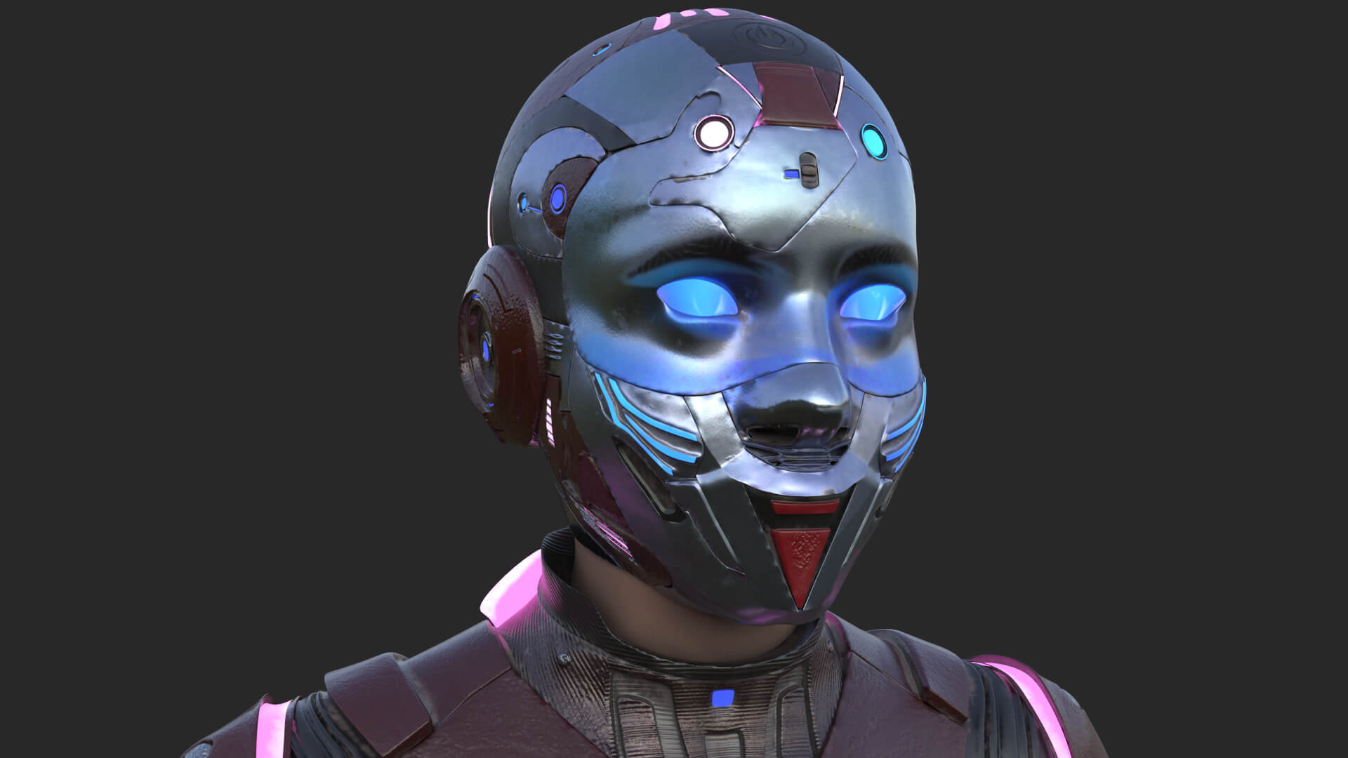 Cyborg Angel Asian Red - 3D Model by Mak21