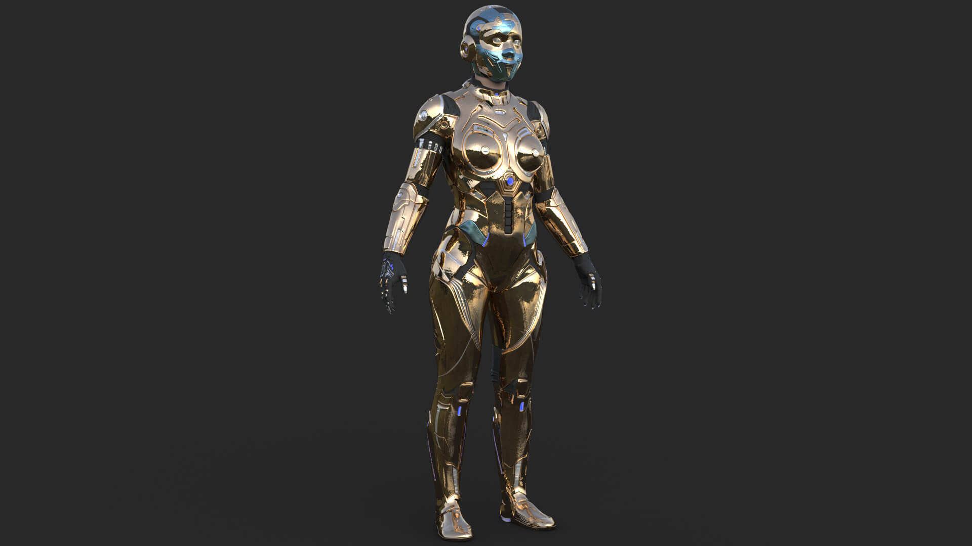Cyborg Woman Gold - 3D Model by Mak21