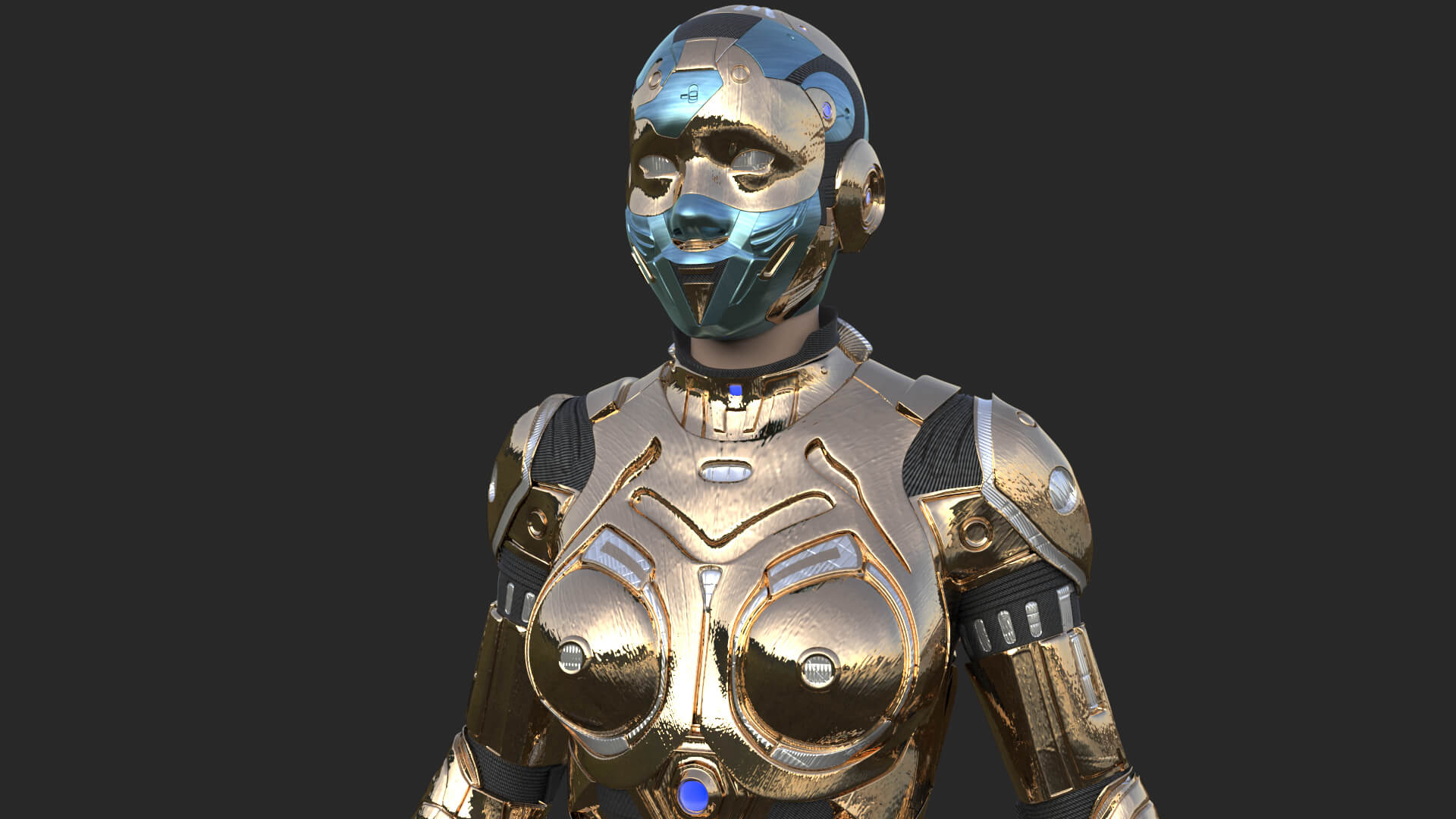 Cyborg Woman Gold - 3D Model by Mak21
