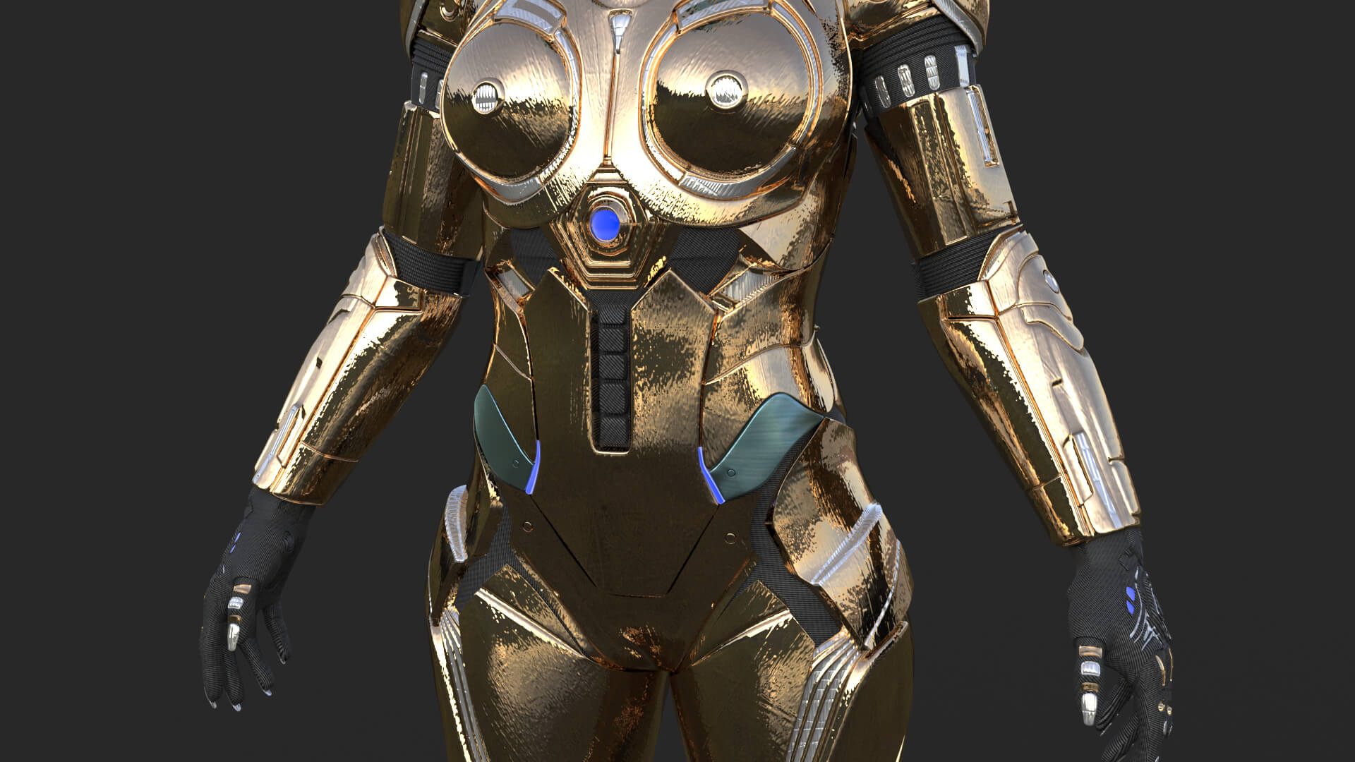 Cyborg Woman Gold - 3D Model by Mak21