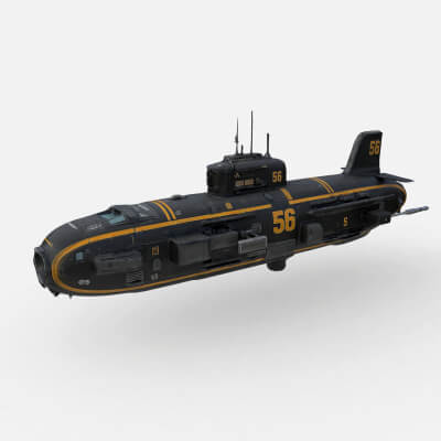 Futuristic Submarine Low-Poly 3D Model by Mak21