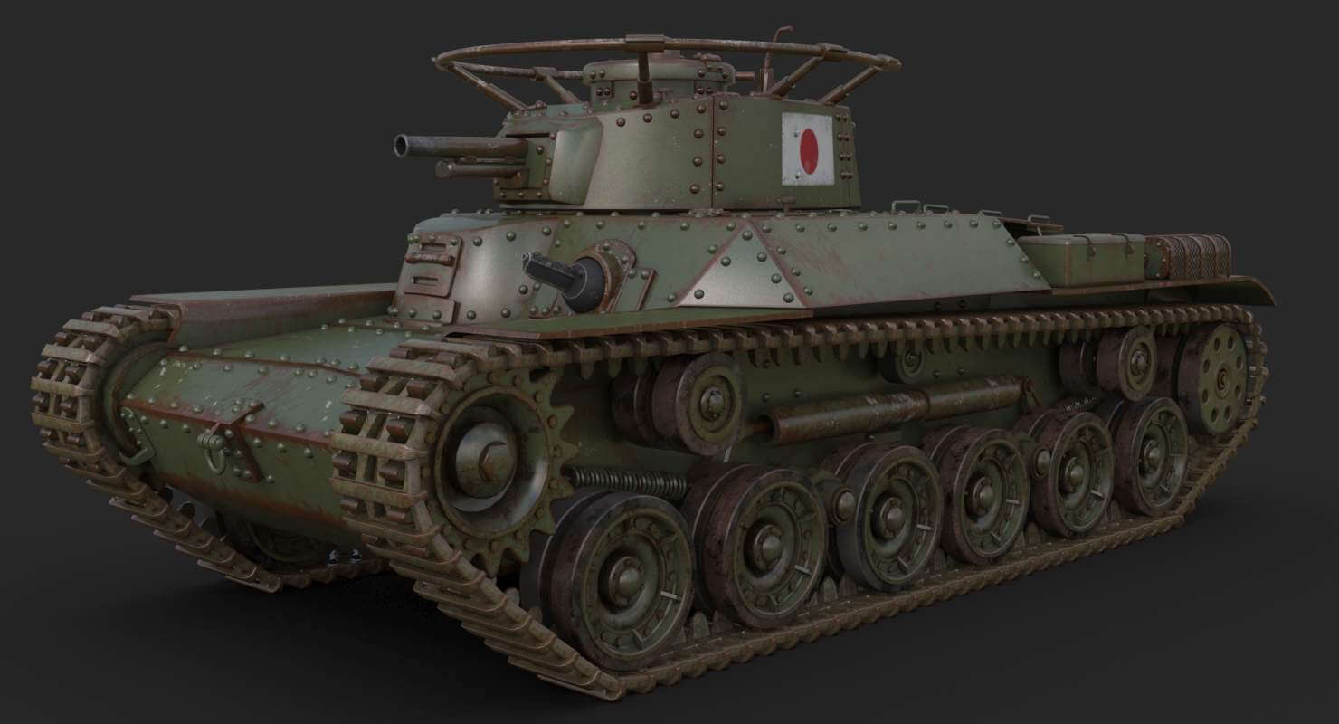 Tank Type 97 Chi Ha Green Japan (Mental Ray) - 3D Model by Mak21