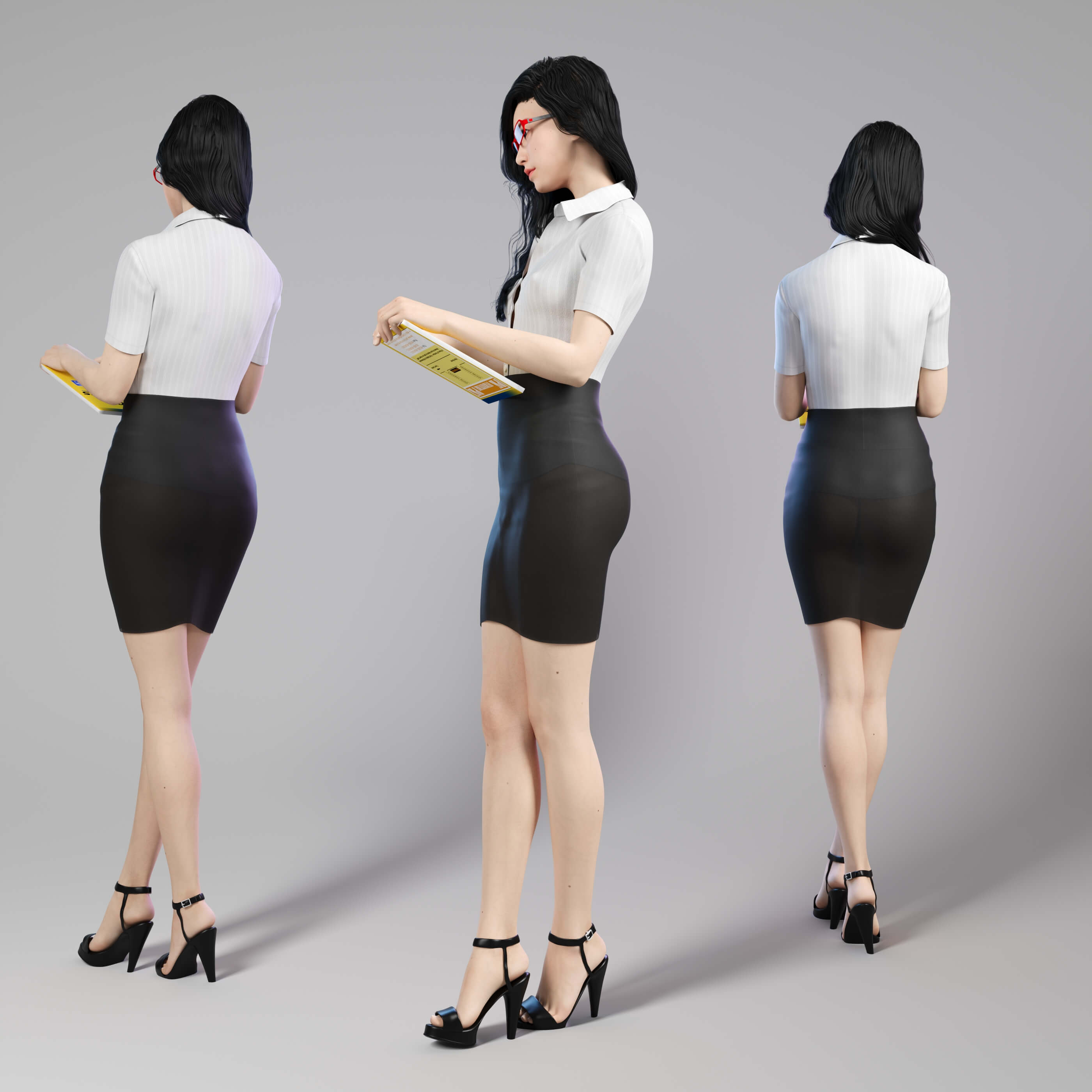 Asian Business Woman Standing Holding a Document - 3D Model by Maker20