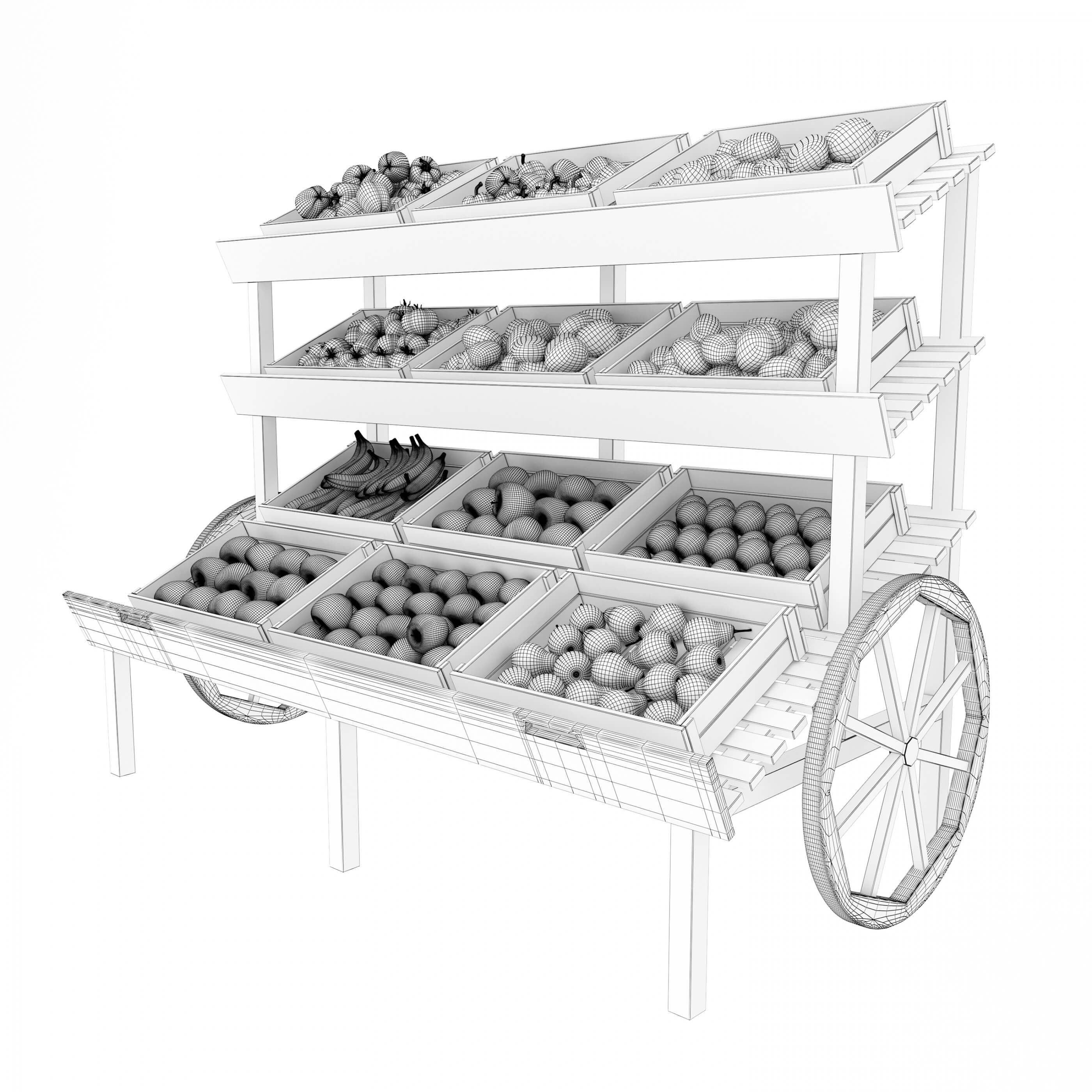 Supermarket Cart for Vegetables and Fruits - 3D Model by maker3d