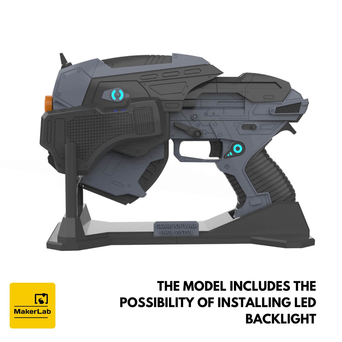 Snub Pistol Gears of War - STL OBJ CAD - Commercial Use 3D Model by ...