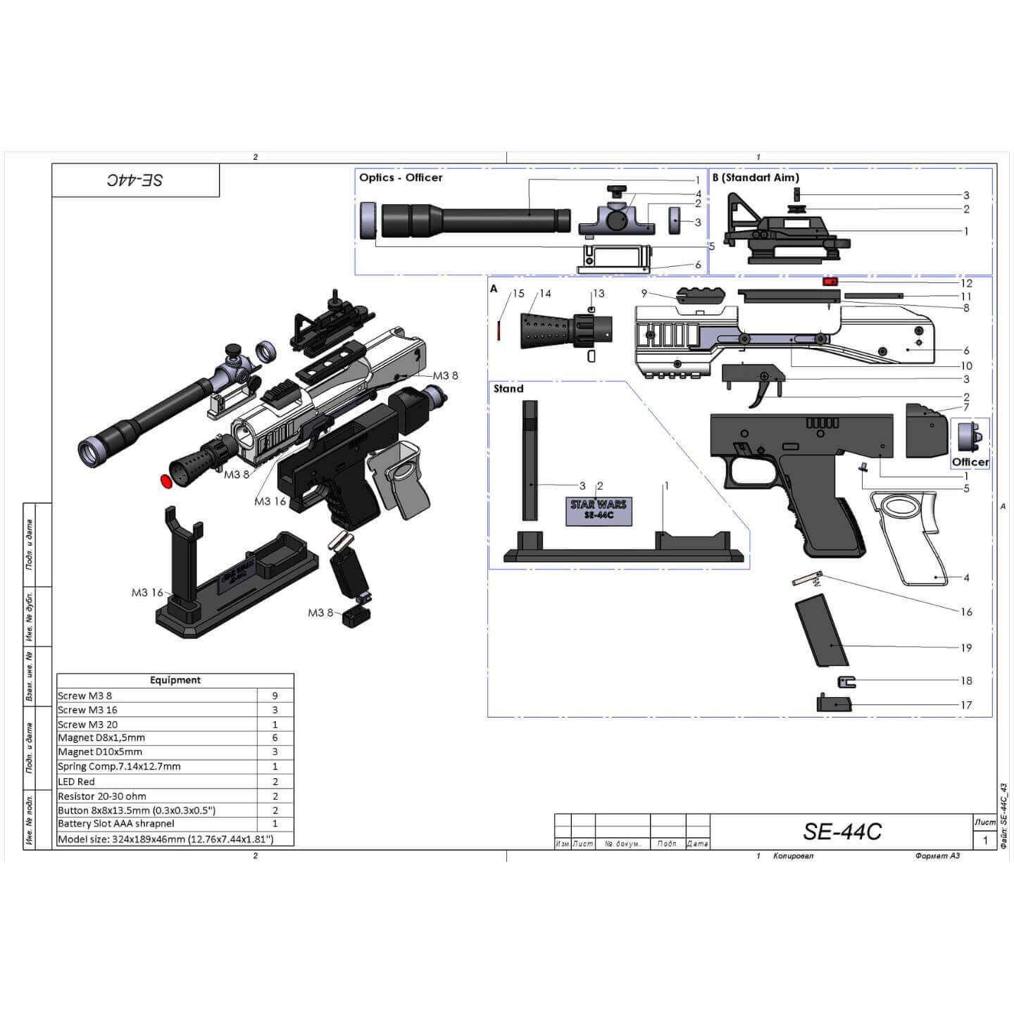 Star Wars SE-44C Blaster - Stl OBJ Cad Bundle - Commercial 3D Print ...