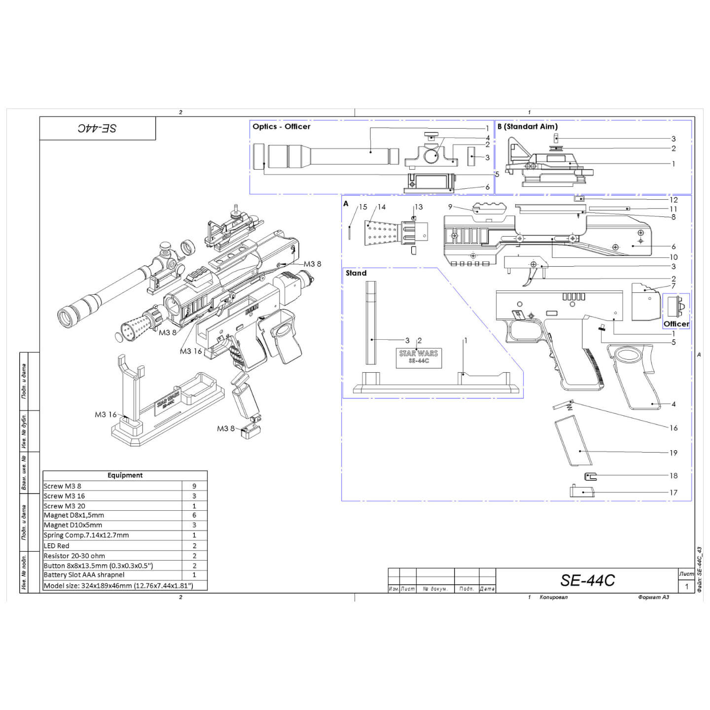 Star Wars SE-44C Blaster - Stl OBJ Cad Bundle - Commercial 3D Print ...
