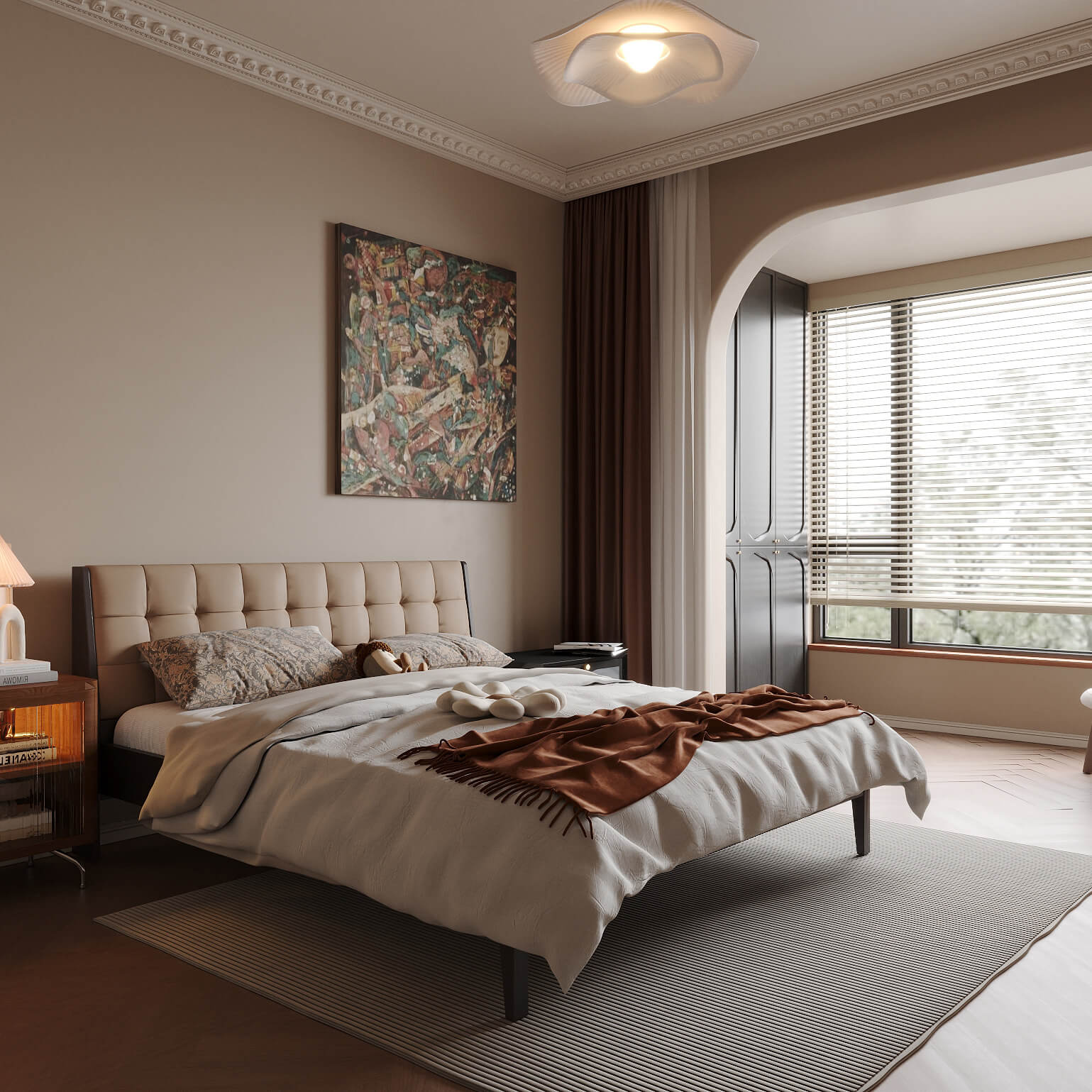 Modern Bedroom Interior Scene 3D Model by MakerXI