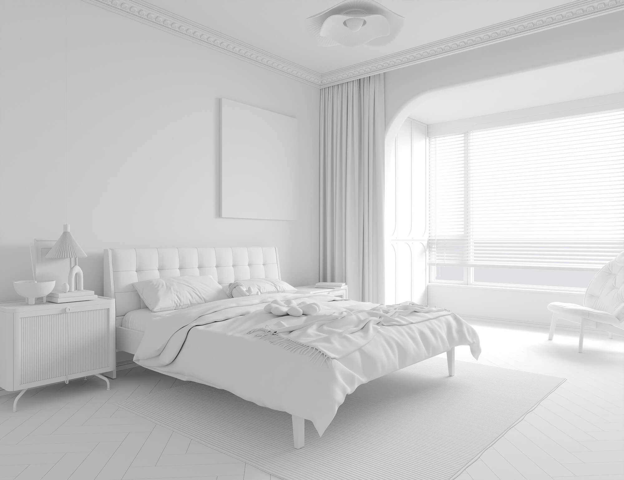 Modern Bedroom Interior Scene 3D Model by MakerXI
