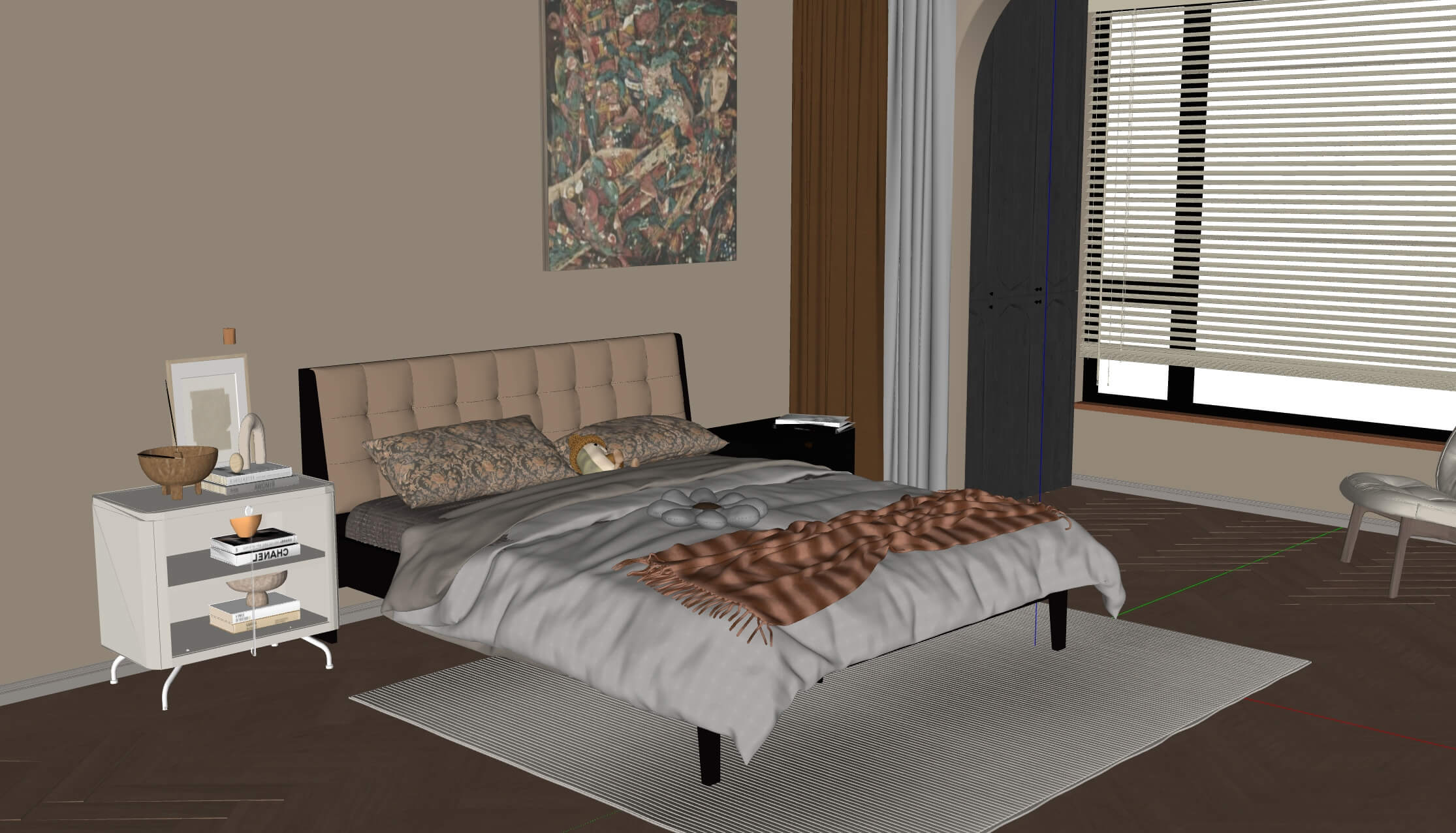 Modern Bedroom Interior Scene 3D Model by MakerXI