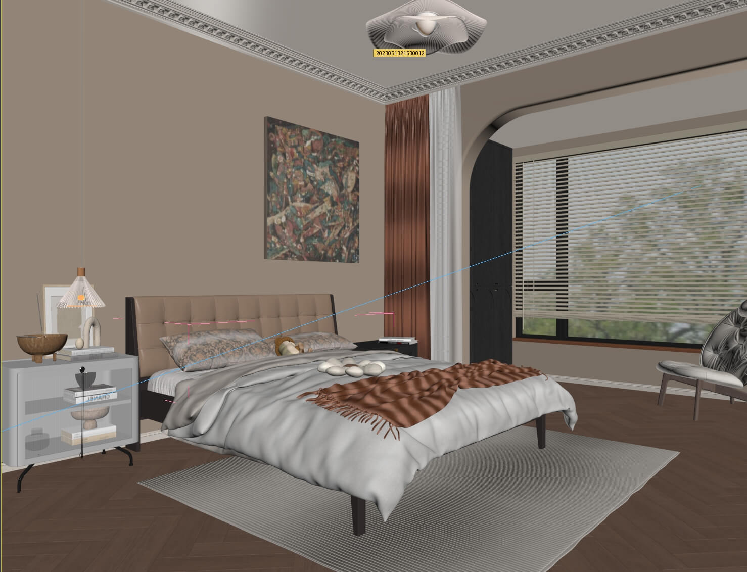 Modern Bedroom Interior Scene 3D Model by MakerXI