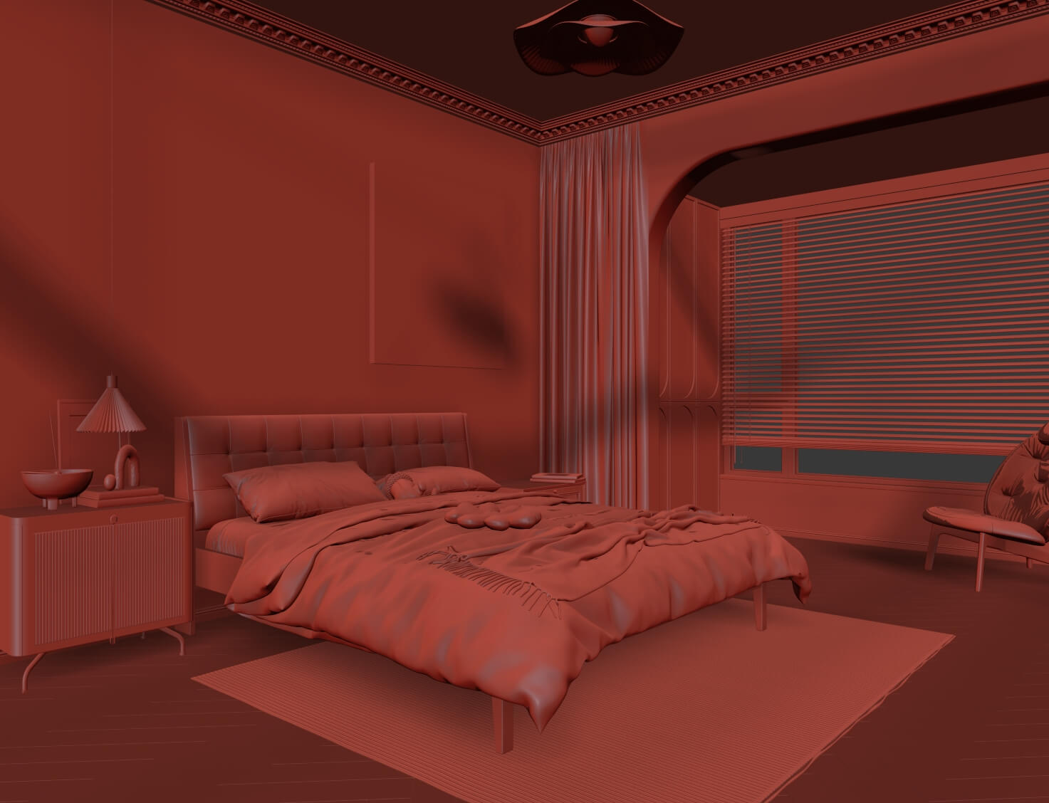 Modern Bedroom Interior Scene 3D Model by MakerXI