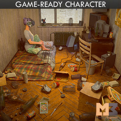 Geek Room With Gerl - 3D Model by Maksim_Bugrimov