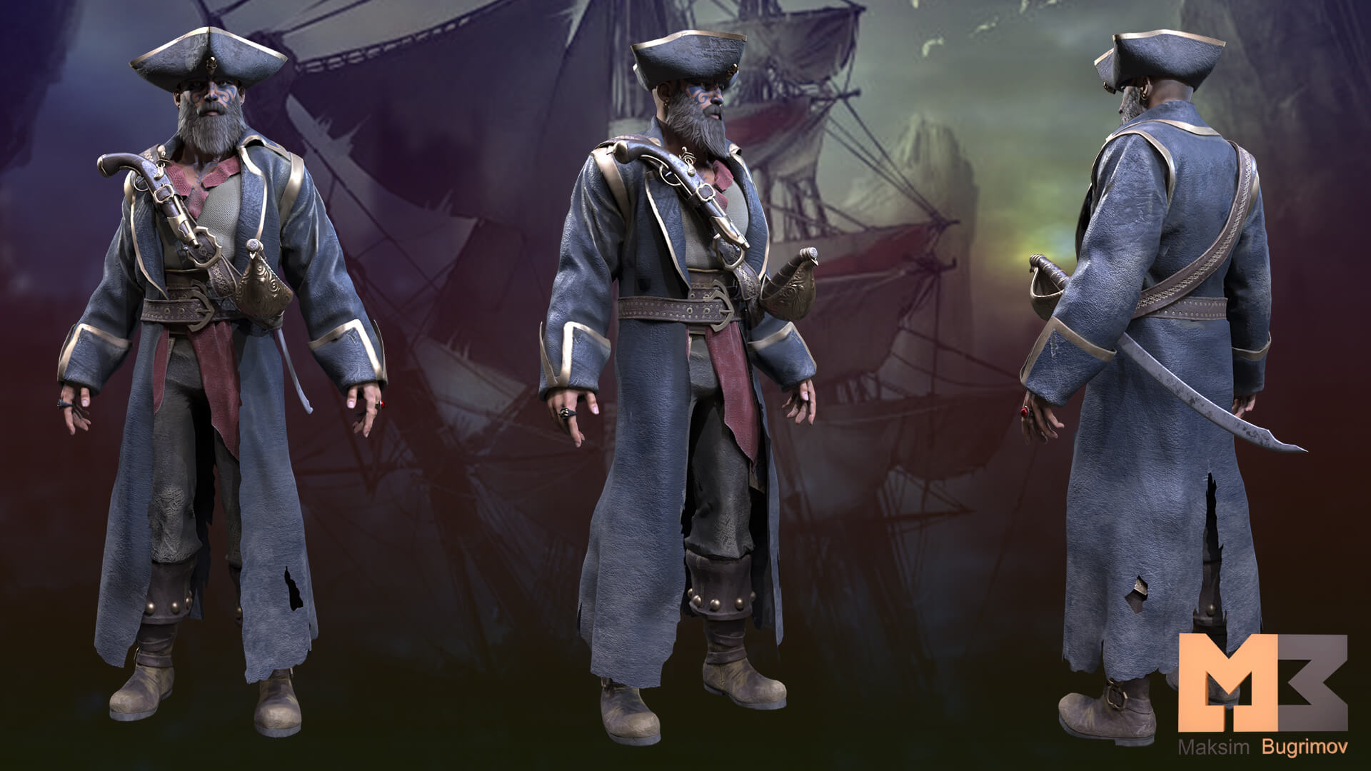 Pirate Character Captain - Free 3D Model by Maksim_Bugrimov