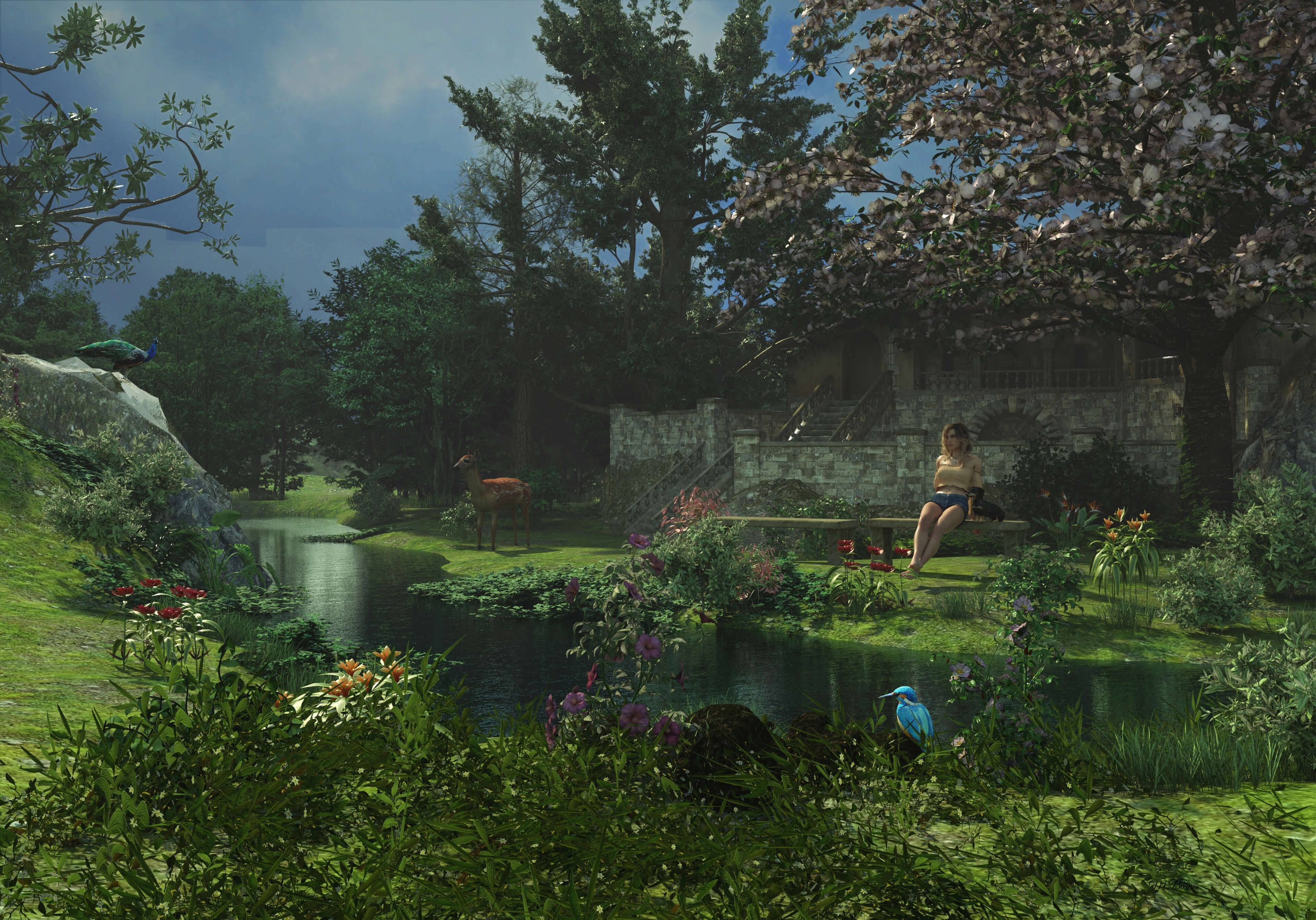 A Rest Spot 3D Render, Digital Art by Mal Barnes