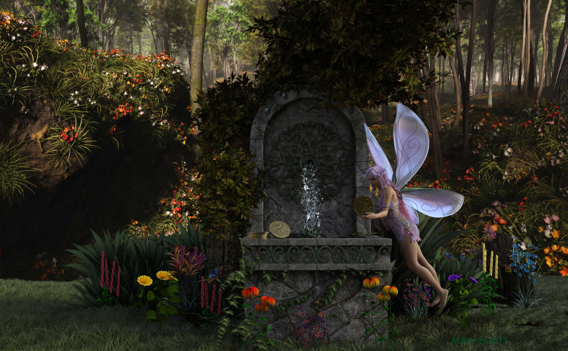 Fairy Wishing Well 3D Render, Digital Art by Mal Barnes
