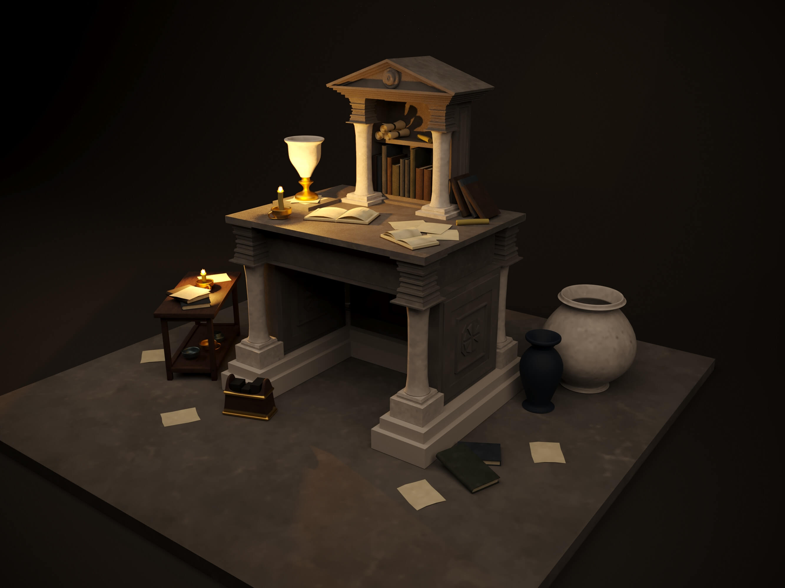 Ancient Dilapidated Historians Desk - 3D Model by malibusan