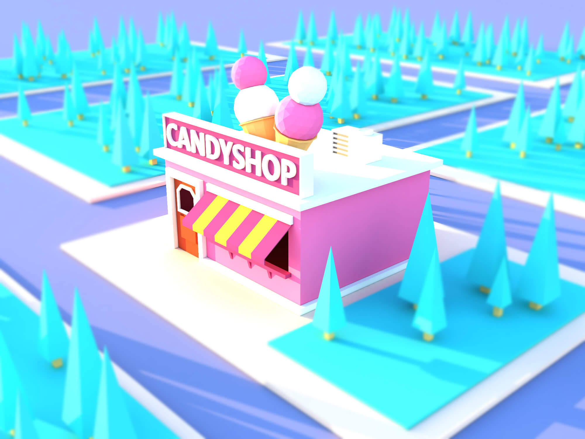 Cute Cartoon Candy Shop - 3D Model by malibusan