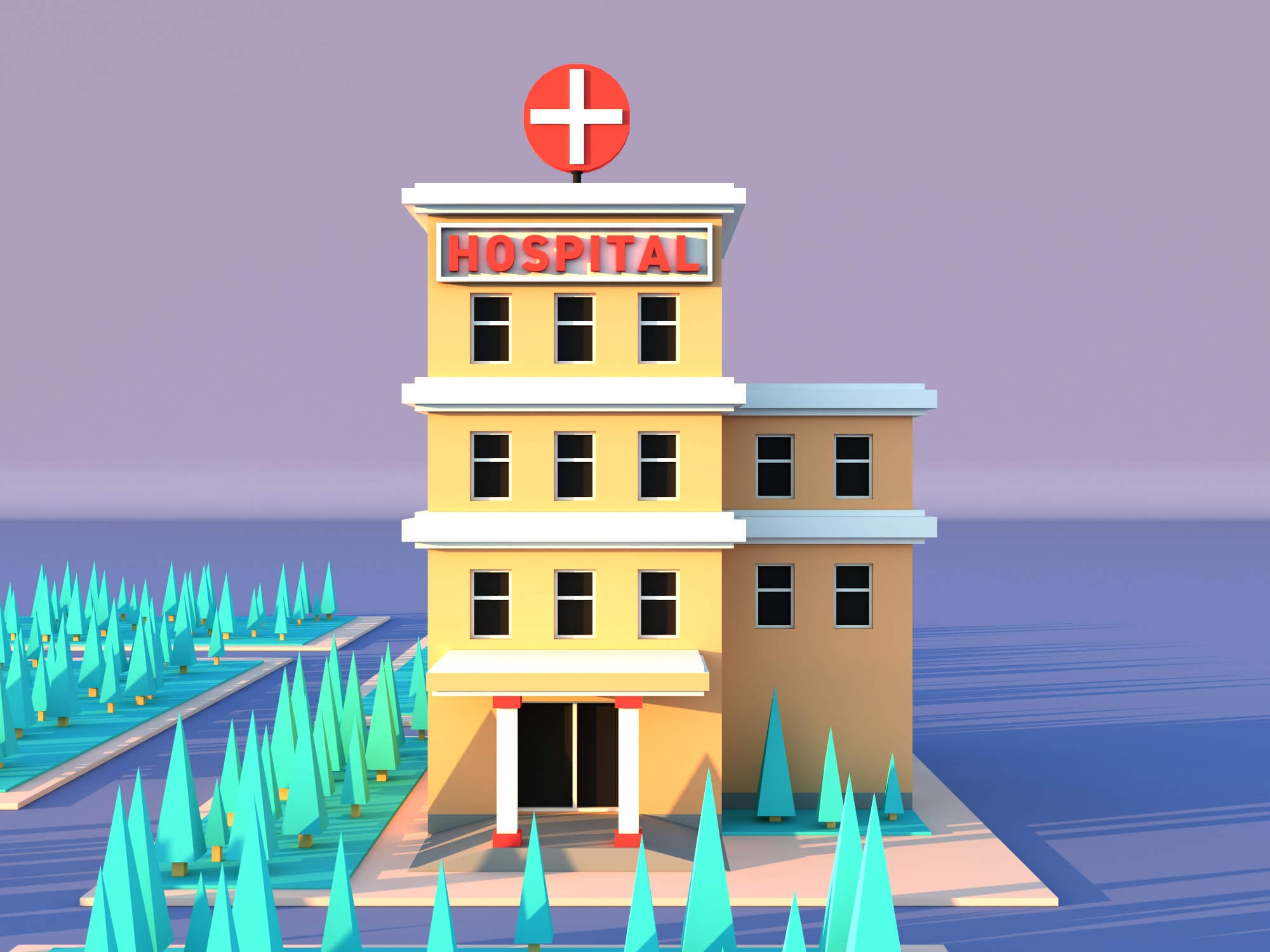 Cute Cartoon City Hospital - 3D Model by malibusan