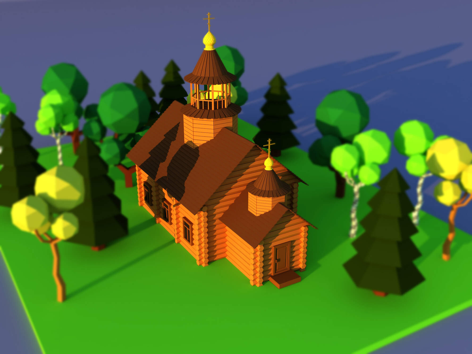 Cute Cartoon Wooden Village Church - 3D Model by malibusan