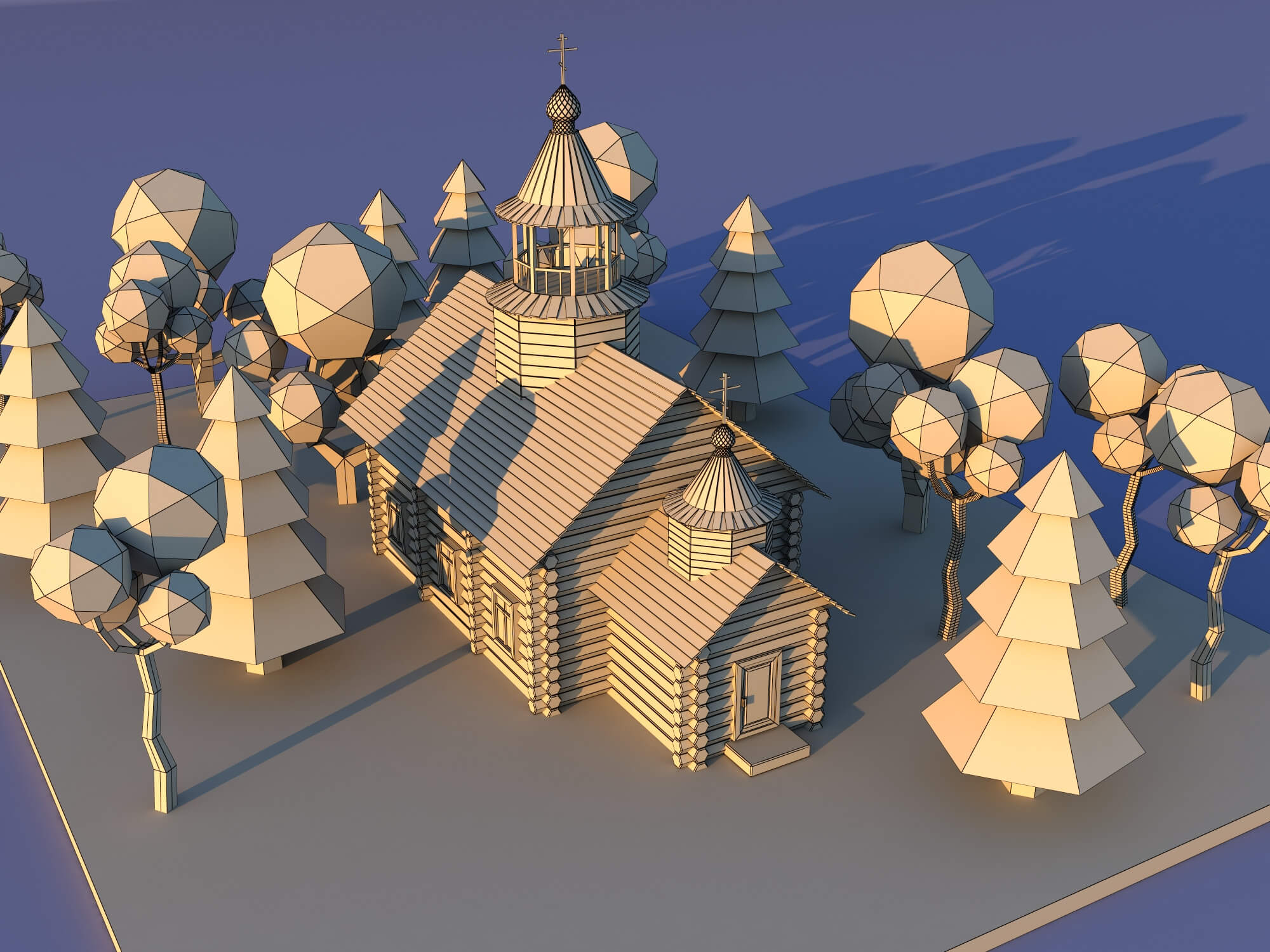 Cute Cartoon Wooden Village Church - 3D Model by malibusan